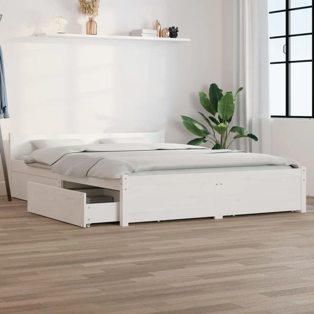 BED FRAME SOLID Pinewood White 120x200cm With Drawers & Headboard ...