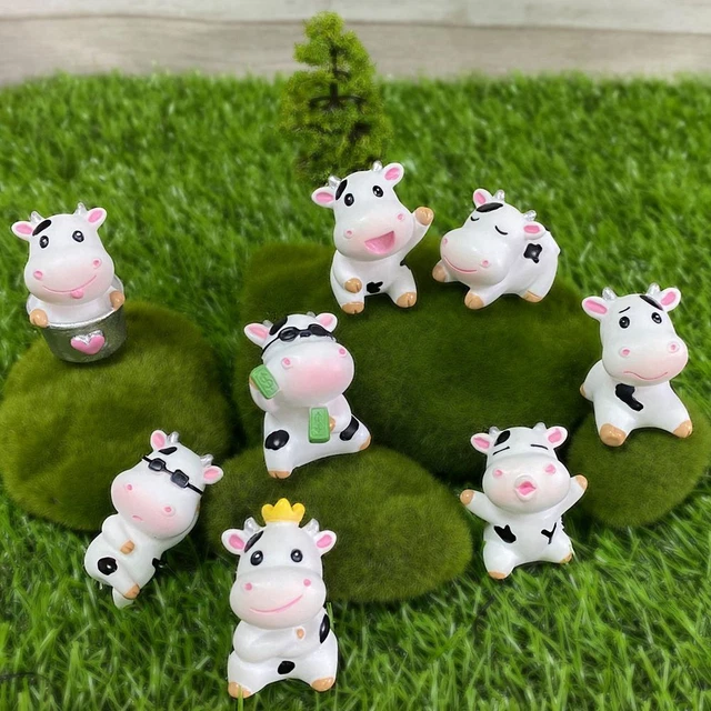 GARDEN MINIATURE CATTLE Scene Animal Model Little Statue Cartoon Cow ...