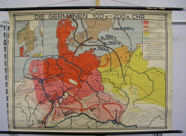 SCHOOL WALL MAP Map Germany History Germans 100V-200N AD 119X88 £147.52 ...