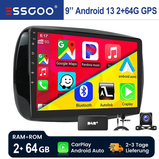 64 GB 9& CarPlay Android autoradio GPS Nav KAM MIC DAB+ per Benz Smart Fortwo 453 EUR 184,53 ...