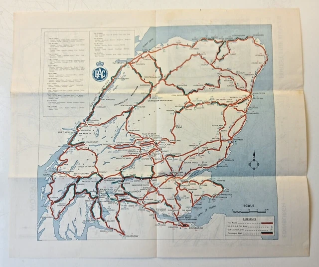 VINTAGE RAC STREET map Edinburgh & Glasgow and road map of the ...