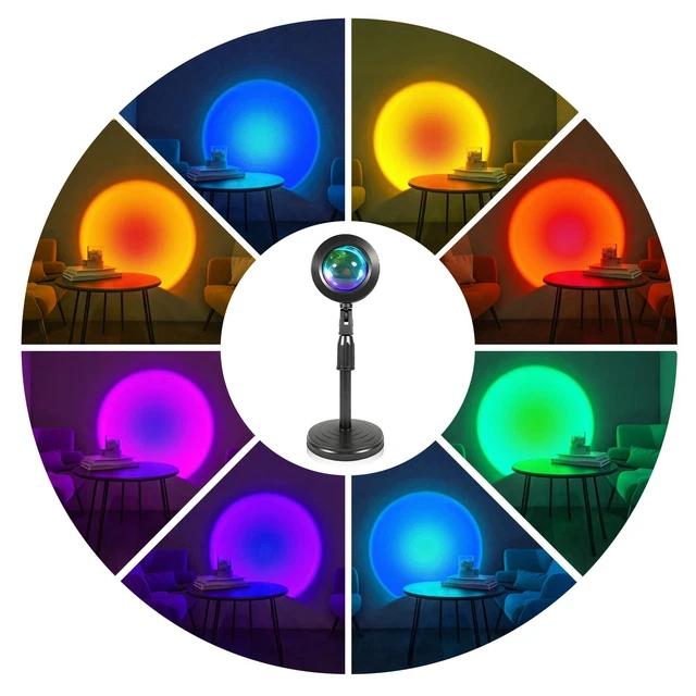 SUNSET LAMP PROJECTION 16 Colour RGB Sunset Light with Remote USB Port ...