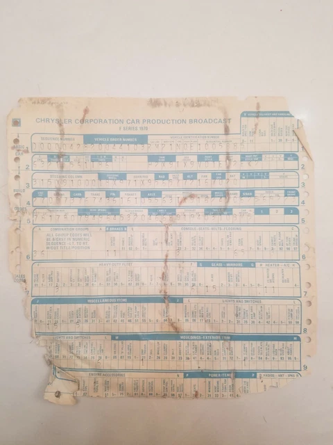 1970 PLYMOUTH MOPAR roadrunner broadcast sheet build sheet 383 HP, 4 ...