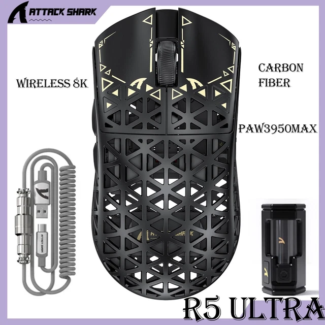 ATTACK SHARK R5 Ultra Carbon Fiber Wireless 8K PAW3950MAX Gaming Mouse ...