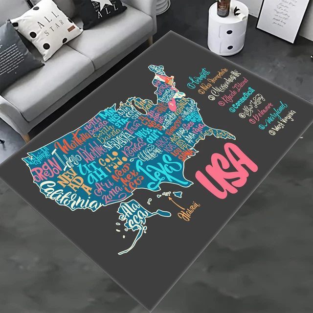 SILHOUETTE USA MAP with handwritten state names Rug, Texas Rug ...