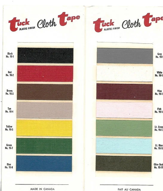 1960'S CANADIAN TECHNICAL Tape Colour Chart-Waterproof Tuck Cloth Tape ...