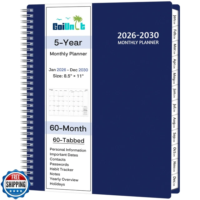 MONTHLY PLANNER 2026-2030, 5-Year Calendar Planner 2026-2030, Jan £31.78 - PicClick UK