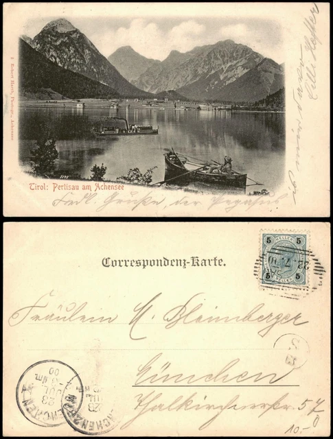 PERTISAU-EBEN AM ACHENSEE Fotomontage Stadt Fischer und Dampfer 1900 ...
