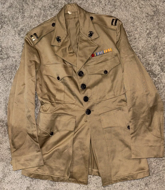 USMC WW2 ID’D Marine Officer Tropical Tan Uniform EGAs Ribbons Captain ...