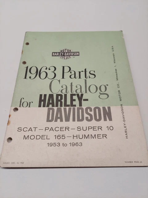 GENUINE HARLEY DAVIDSON 1953 to 1963 Parts Catalog 99452-63 $54.95 ...