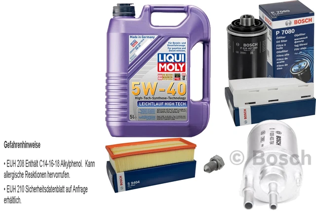 BOSCH INSPECTION SET 5L Liqui Moly Bon fonctionnement High Tech 5W-40 ...