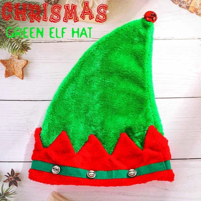 BOUORY CHRISTMAS HAT Green Elf Hat Red Santa Hats Bells Xmas Hair ...