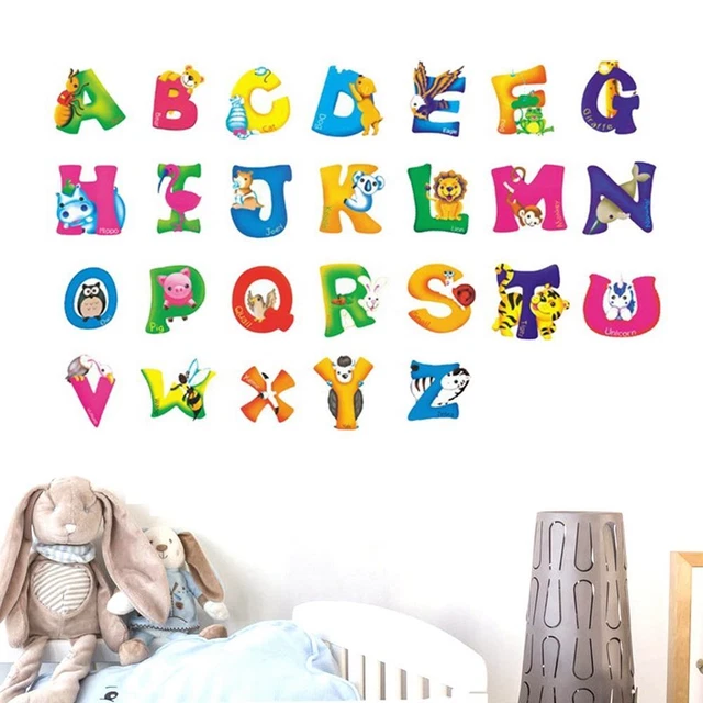 26 LETTERS ALPHABET Wild Animals Nursery Mural Poster Wall Decal Wall ...