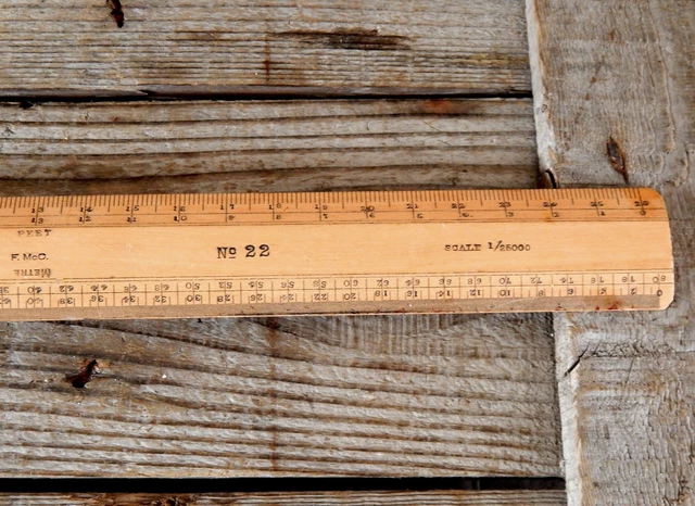 VINTAGE WOODEN RULE Ruler Engine Divided Scale 1/25000 No 22. £9.99 ...