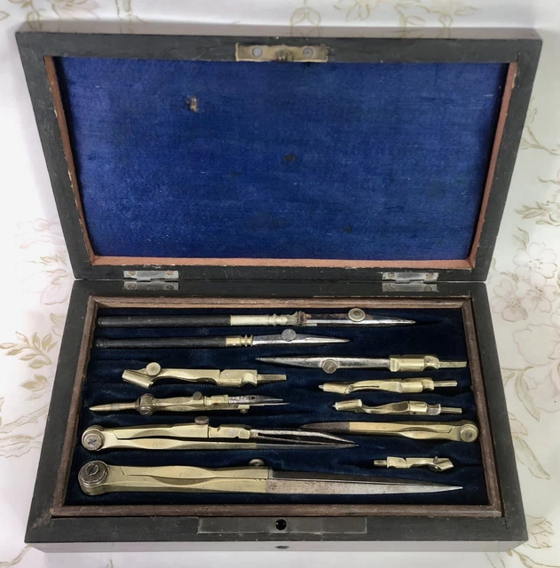 ANTIQUE DRAFTSMAN TECHNICAL Drawing Set, Geometry, Engineering ...
