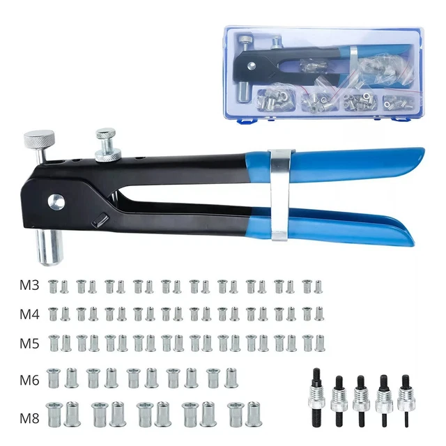 86PC THREADED NUT Rivet Gun Insert Tool Riveter Rivnut Setter Riveting ...