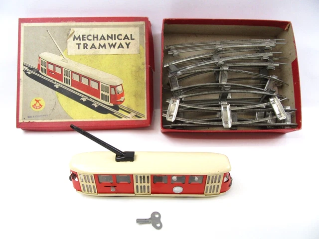 VINTAGE TIN TOY Trolley Tram Train Igra Wind Up Czechoslovakia Boxed ...