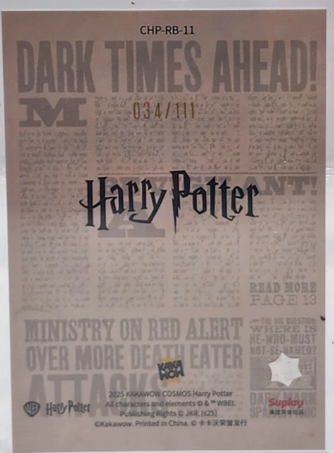 HARRY POTTER WB Cedric Diggory Newspaper Card CHP-RB-11 034/111 £26.91 ...