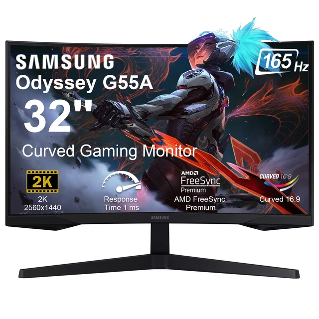 SAMSUNG 32'' ODYSSEY G55A Gaming Monitor, QHD 2K 1Ms 165Hz Curved ...