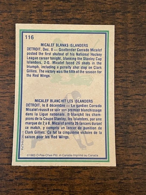 1983-84 O-PEE-CHEE HOCKEY OPC #116 Corrado Micalef HL - Detroit Red ...