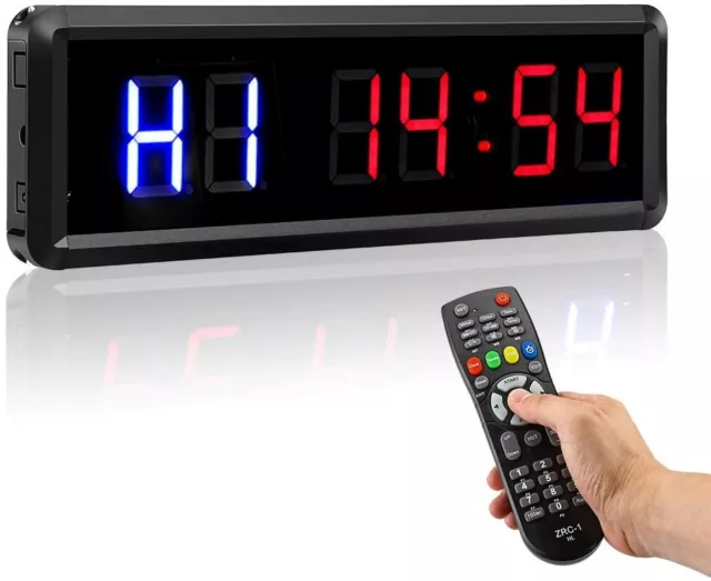 6-DIGITS LED INTERVAL Timer Wall Clock Big Stopwatch with Remote for ...