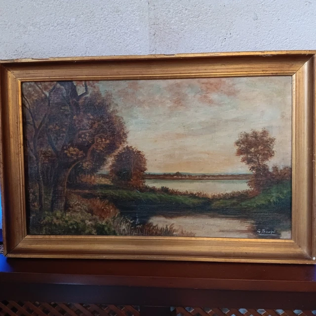 TABLEAU ANCIEN HUILE sur toile signé. Cadre Noir Doré EUR 85,00 - PicClick FR