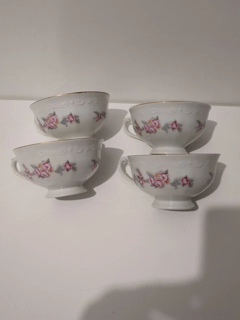 SET OF 4 Vintage Chodziez Tea Cup 19 27 Floral Pink Blue Yellow Gold ...