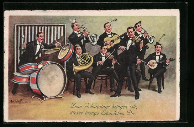 KÜNSTLER-AK AD. HOFFMANN: Herren mit Instrumenten, Geburtstagsgruß 1927 EUR 6,00 - PicClick DE