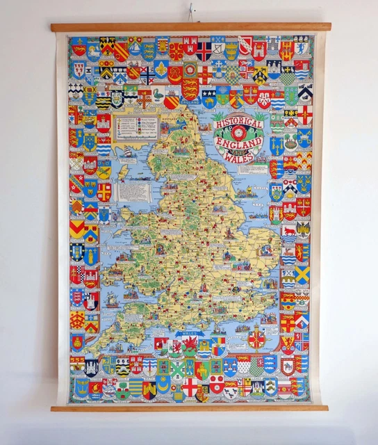 VINTAGE 'HISTORICAL MAP of England and Wales', cloth, varnished ...