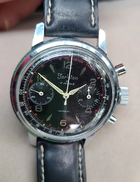 CHRONOGRAPH VINTAGE VENUS 188 jewler custom dial black face rare ...