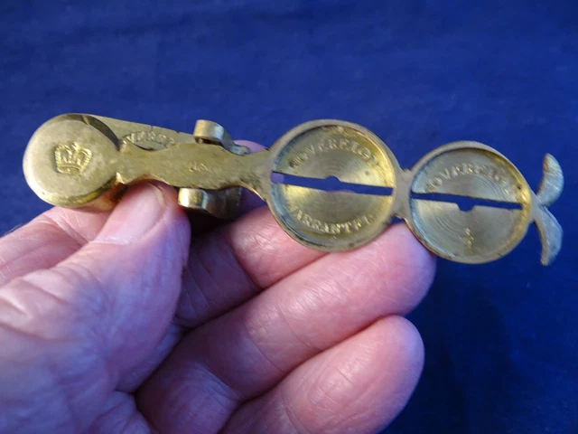 VERY NICE ANTIQUE Brass Rocker Coin Balance/Gauge by John Simmons £41. ...