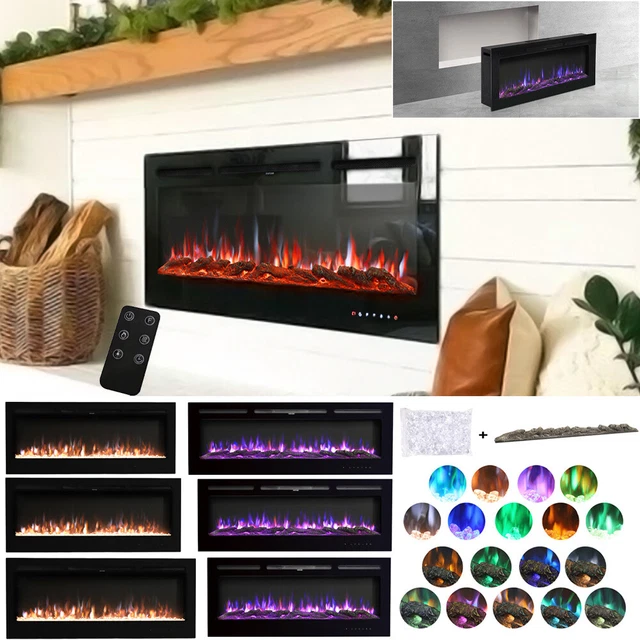 FIREPLACE ELECTRIC FLAME 40/50/60/70/80/100inch Wall Mounted Inset Fire ...