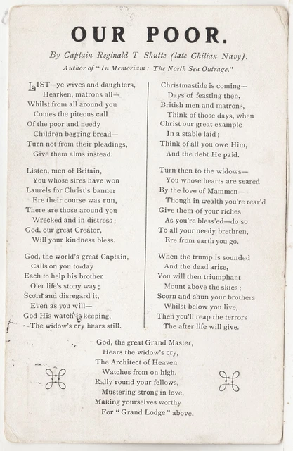 OUR POOR - Reginald Shutte Poem - God Grand Master & Architect - 1906 ...