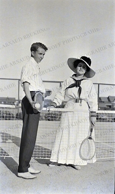 COUPLE TENNIS PLAYERS California Los Angeles Vintage photo reprint 1910 ...