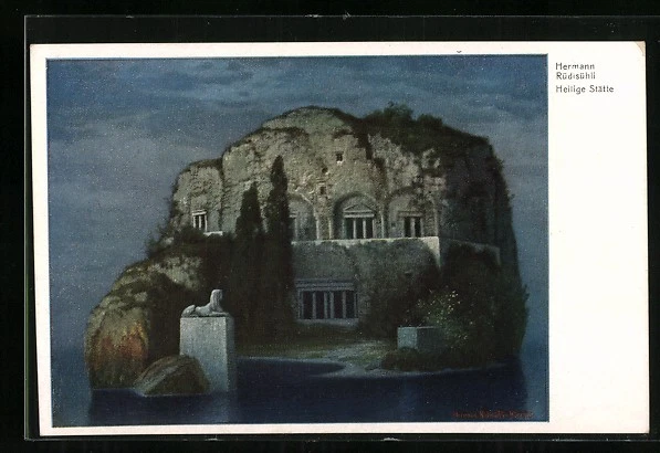 CARTOLINA D'ARTISTA HERMANN Rüdisühli: luogo santo con sfinge EUR 5,00 ...