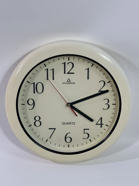 VINTAGE DUGENA WANDUHR Quarz Uhr Weiß Retro voll Funktionsfähig HL1 EUR ...