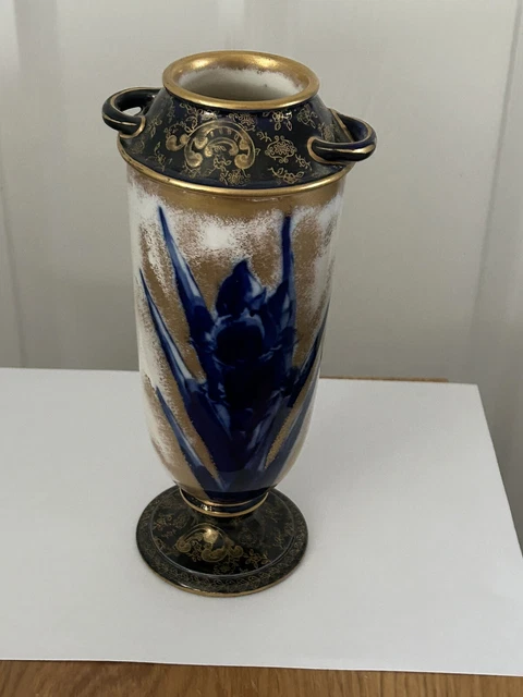 ANTIQUE ART NOUVEAU Royal Doulton Burslem Flow Blue Gladioli & Gold Gilt Vase 9” £60.00 ...