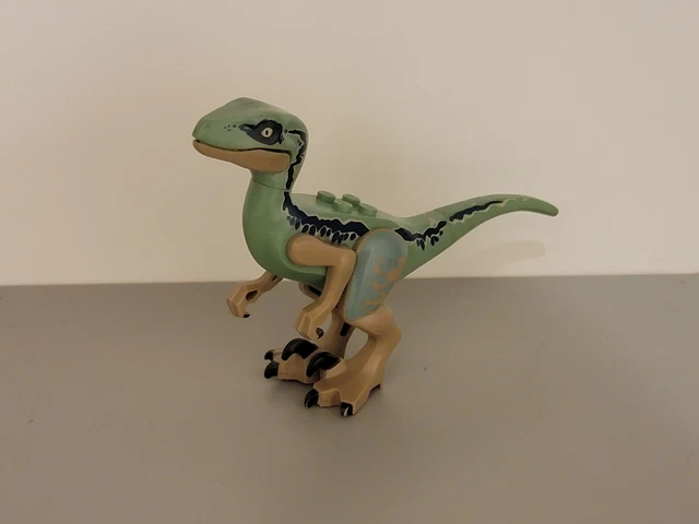 LEGO JURASSIC WORLD Raptor Velociraptor Dinosaur Olive Green Tan Blue ...