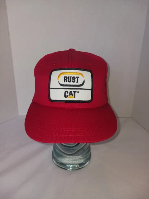 VINTAGE CAT RUST Hat Cap Snap Back Red Big Patch Made USA One Size ...