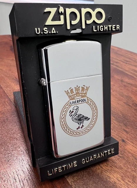 ZIPPO WINDPROOF COLLECTIBLE Slim Lighter HP Chrome HMS LIVERPOOL 1984 ...