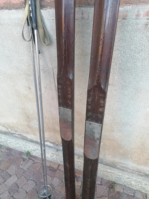 ANTICHI SCI LEGNO epoca anni 30/40 con racchette vintage EUR 120,00 - PicClick IT