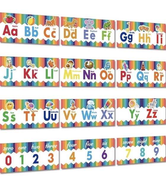 12 PCS EDUCATIONAL Preschool Posters Alphabet Number Classroom Wall ...