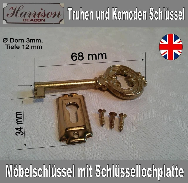 MÖBELSCHLÜSSEL, SCHRANKSCHLÜSSEL, SCHLÜSSELLOCHPLATT, Messingfarben, Möbelschloß EUR 4,50 ...