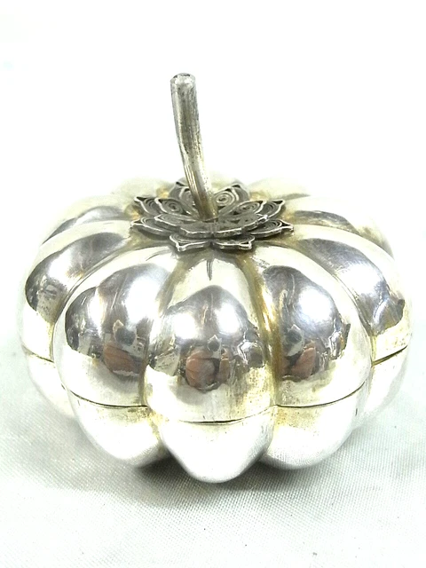🇫🇷 ANCIENNE BOITE Pilule Coffret Citrouille Argent Massif Silver Box ...