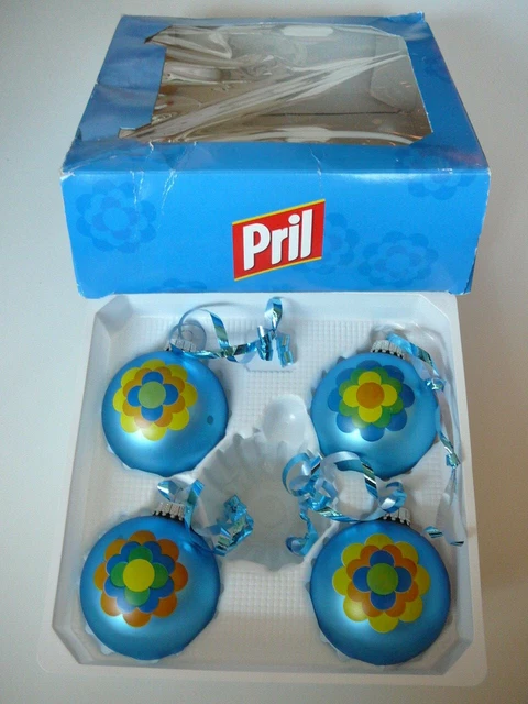 *ORIGINAL PRIL-BLUMEN 4/5 Christbaumkugeln+"Prilblumen" Flower-Power ...