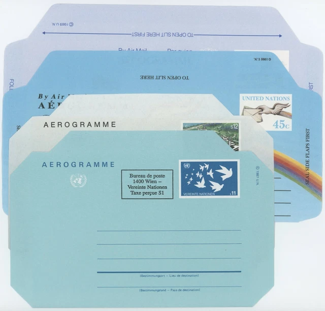 UNITED NATIONS STATIONARY Stamped Air Letter Aerogramme 1987 1989 1992 ...