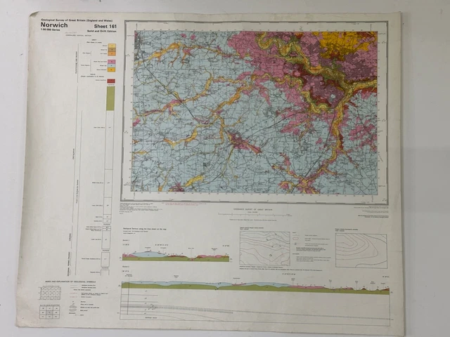 ORDNANCE SURVEY GEOLOGICAL, Solid & Drift, Sheet Map, of Norwich, 1975 ...