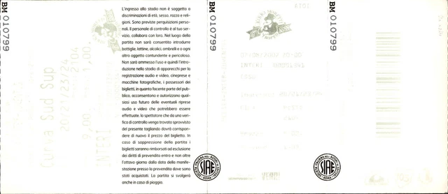 BIGLIETTO STADIO 6 Trofeo Birra Moretti Chelsea Inter Juventus 2002 ...