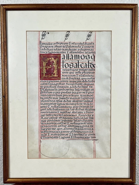 ANTIQUE SPANISH CARTA Executoria Illuminated Manuscript Leaf Vellum ...
