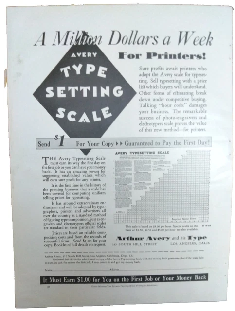 AVERY TYPESETTING SCALE Early 20th Century Print Ad £13.89 - PicClick UK